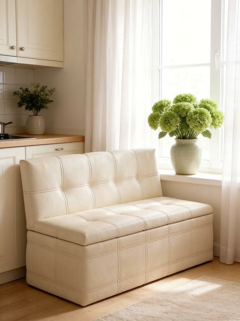 Диван кухонный с местом для хранения K-home "Квадро", 125 см, экокожа бежевая