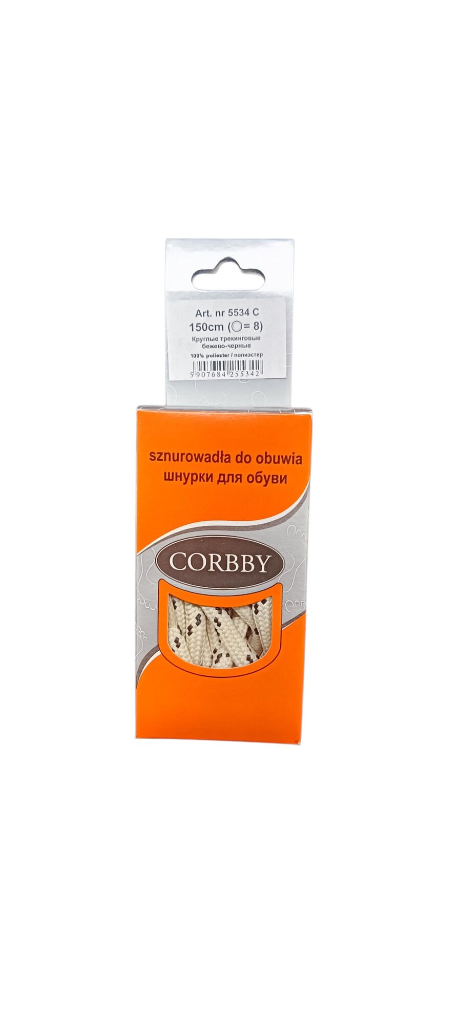 Шнурки Corbby круглые трекинговые бежево-черные, 150 см