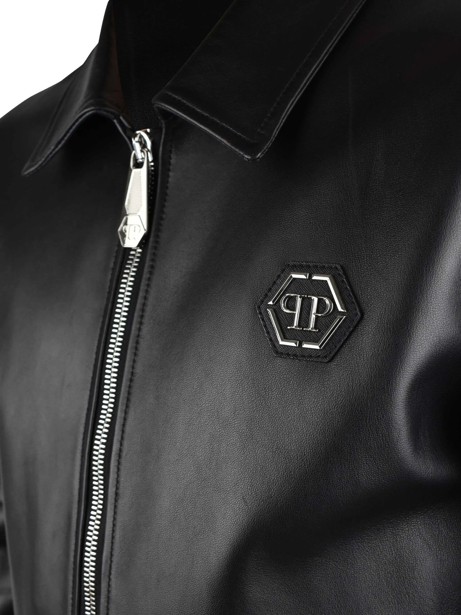 Куртка PHILIPP PLEIN Logo-patch leather jacket, размер 50, black/black — фото 1