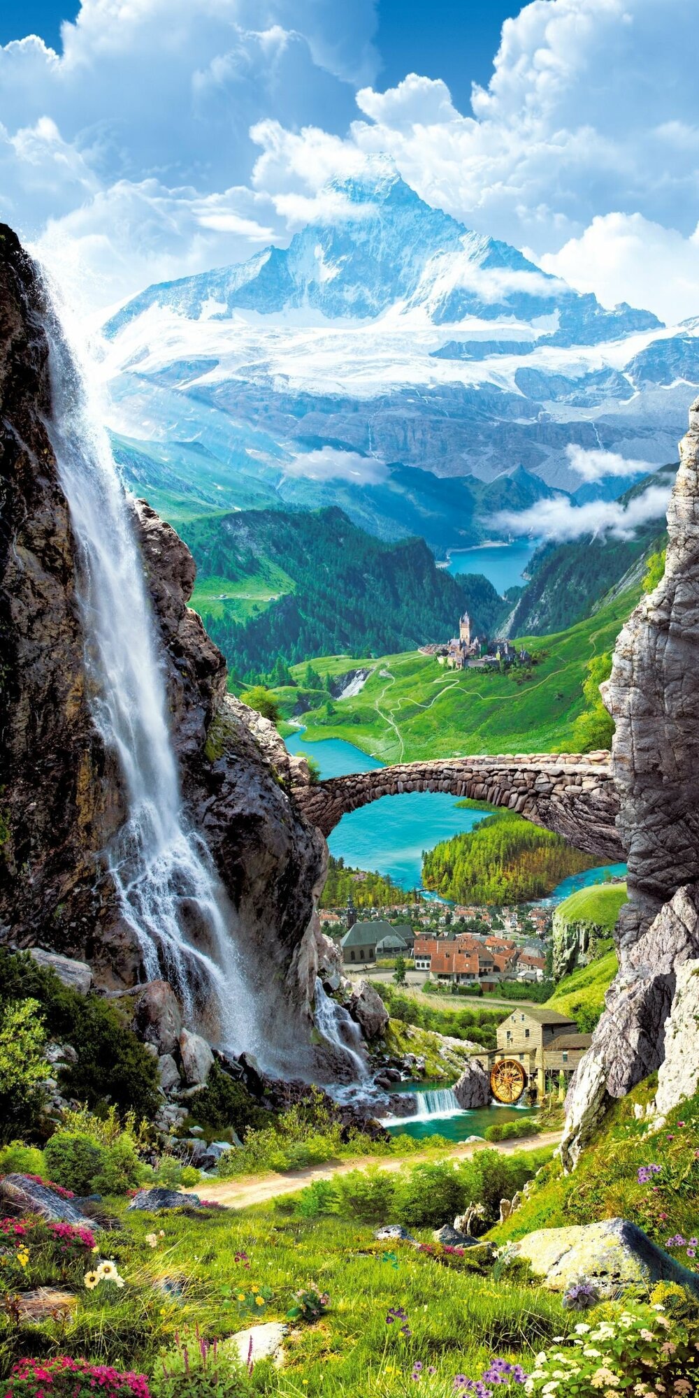Фотообои флизелиновые с виниловым покрытием Горы и водопады И 118 100х200см