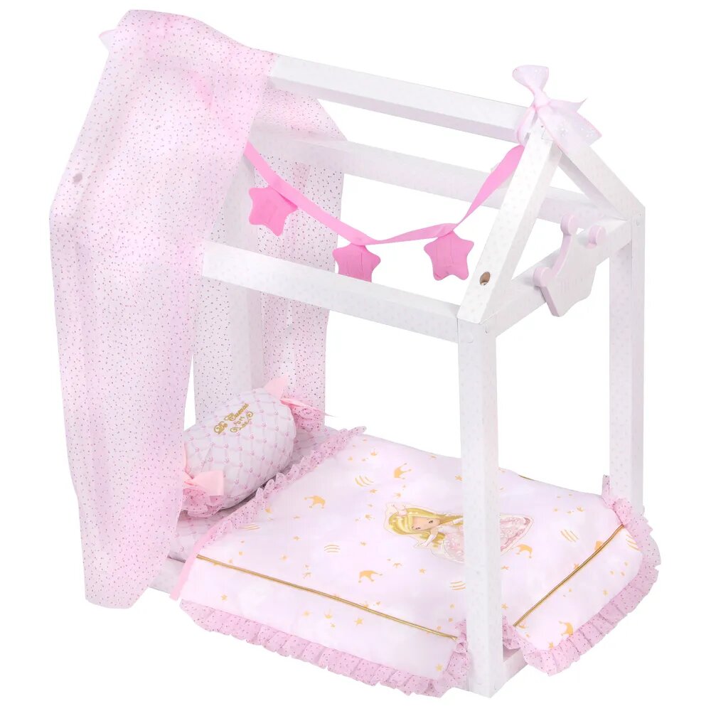 Мебель-кроватка для куклы Decuevas Toys с аксессуарами Мария, 55 см, розовая, подарок девочке на день рождения