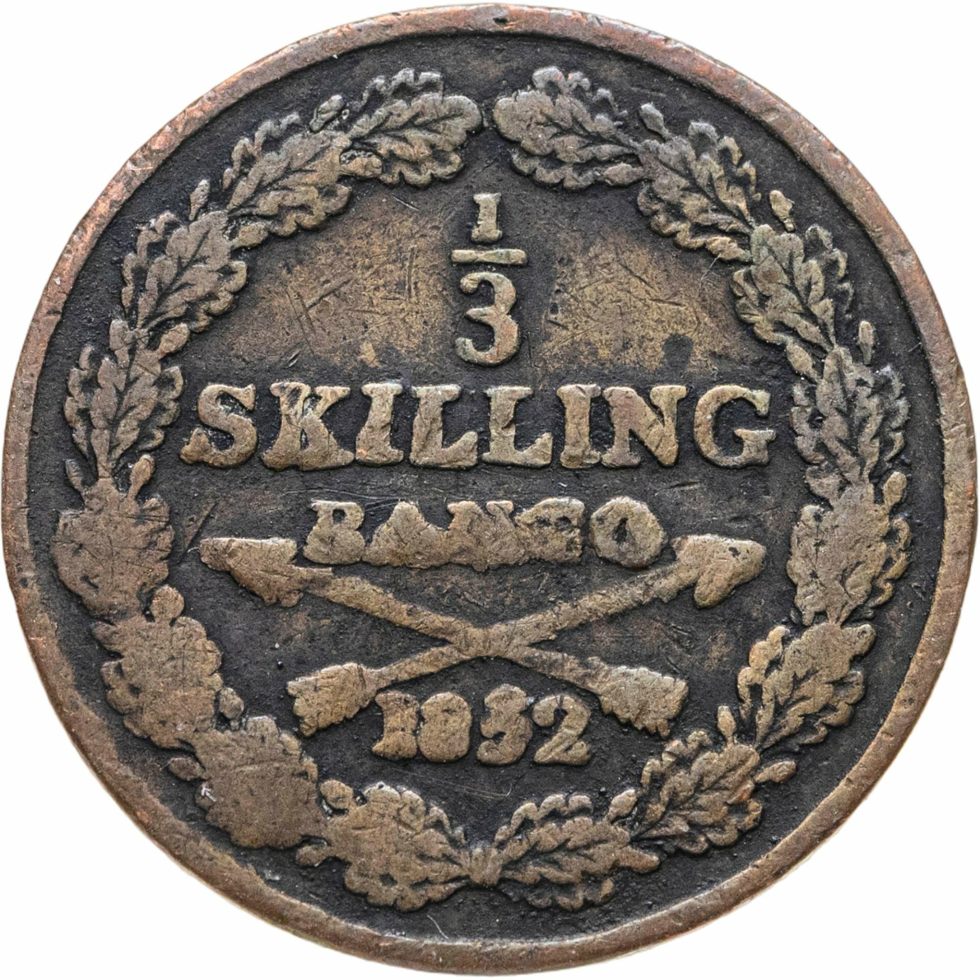 Швеция 1/3 скиллинга банко skilling banco 1852, Медь, в сохранности F-VF