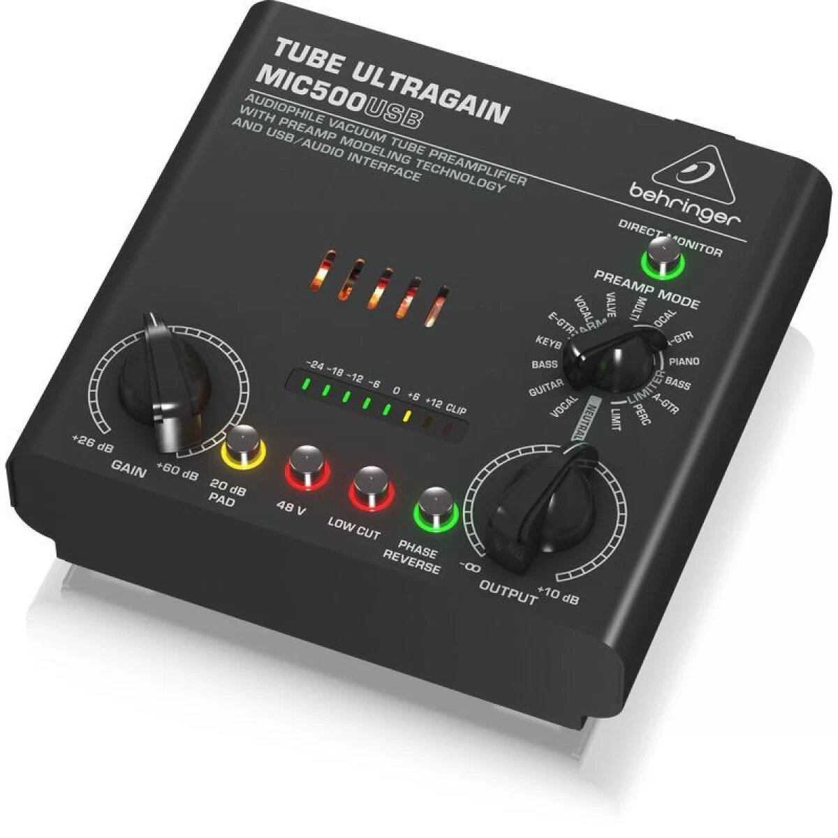 Микрофонный предусилитель BEHRINGER MIC500USB [класс high-end, линейный вход, Direct выход, Hi-Z вход, микрофонный вход, функция моделирования, USB аудио интерфейс 2x2, выход на наушники] — фото 1