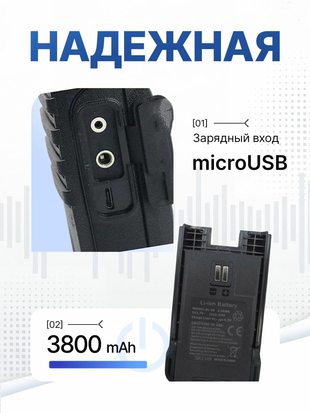 Рация Baofeng BF-M4 5W IP54 3800 мАч Micro-USB Черный — фото 1