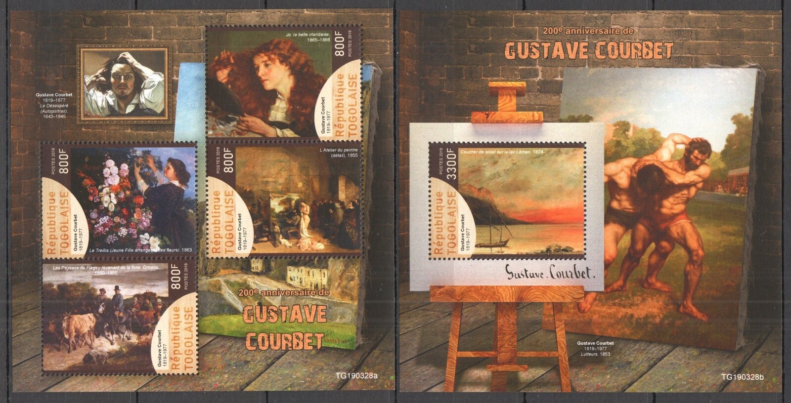 Марки 2019 год Того Гюстав Курбе Искусство Живопись #7138-7141+Bl1637 Mnh