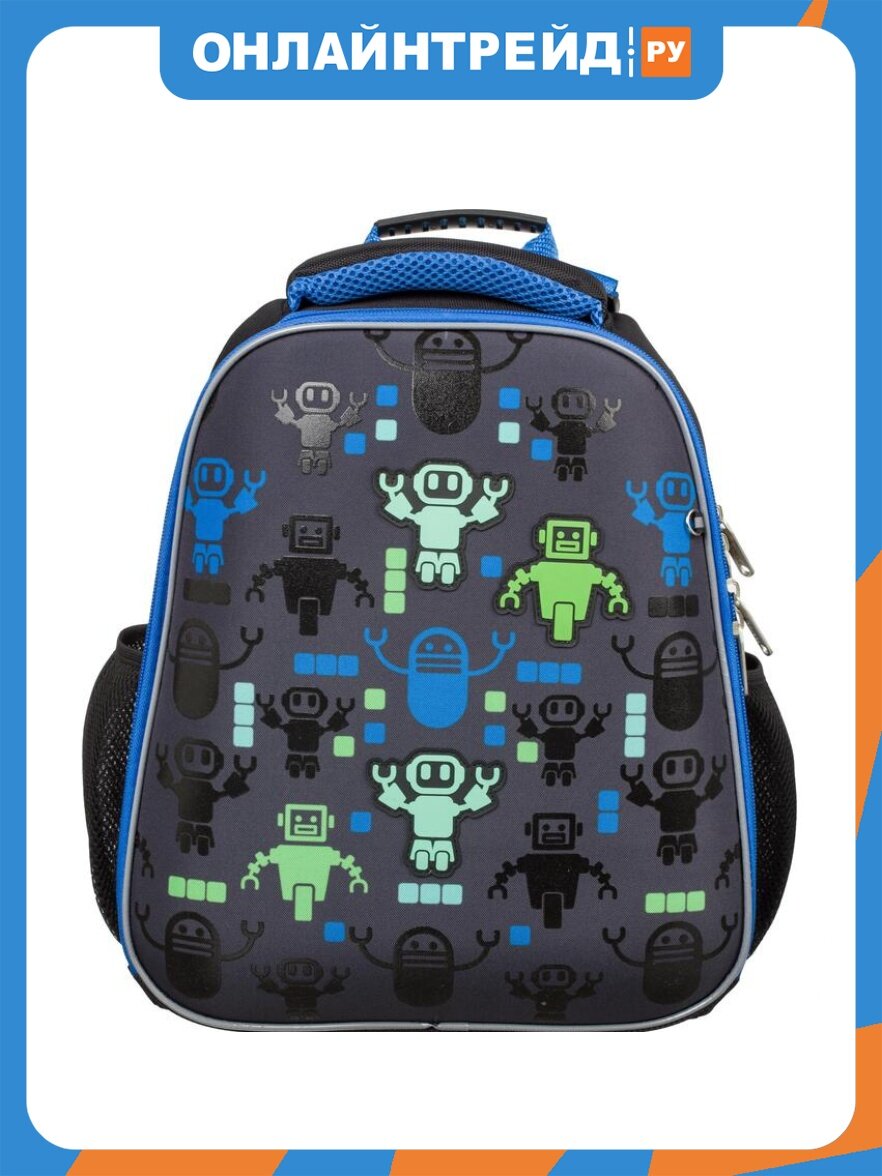 Ранец №1SCHOOL Basic Robot паттерн черный, 2 отделения, эргономичная спинка