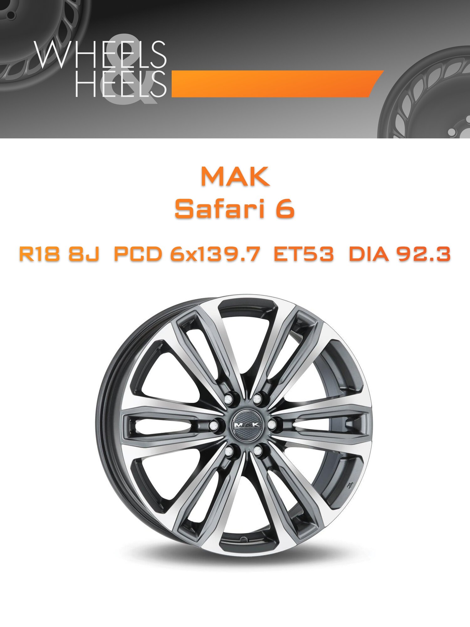 Диск автомобильный литой MAK Safari 6 18x8 6x139.7 et53 dia92.3 Серый с полированной лицевой частью