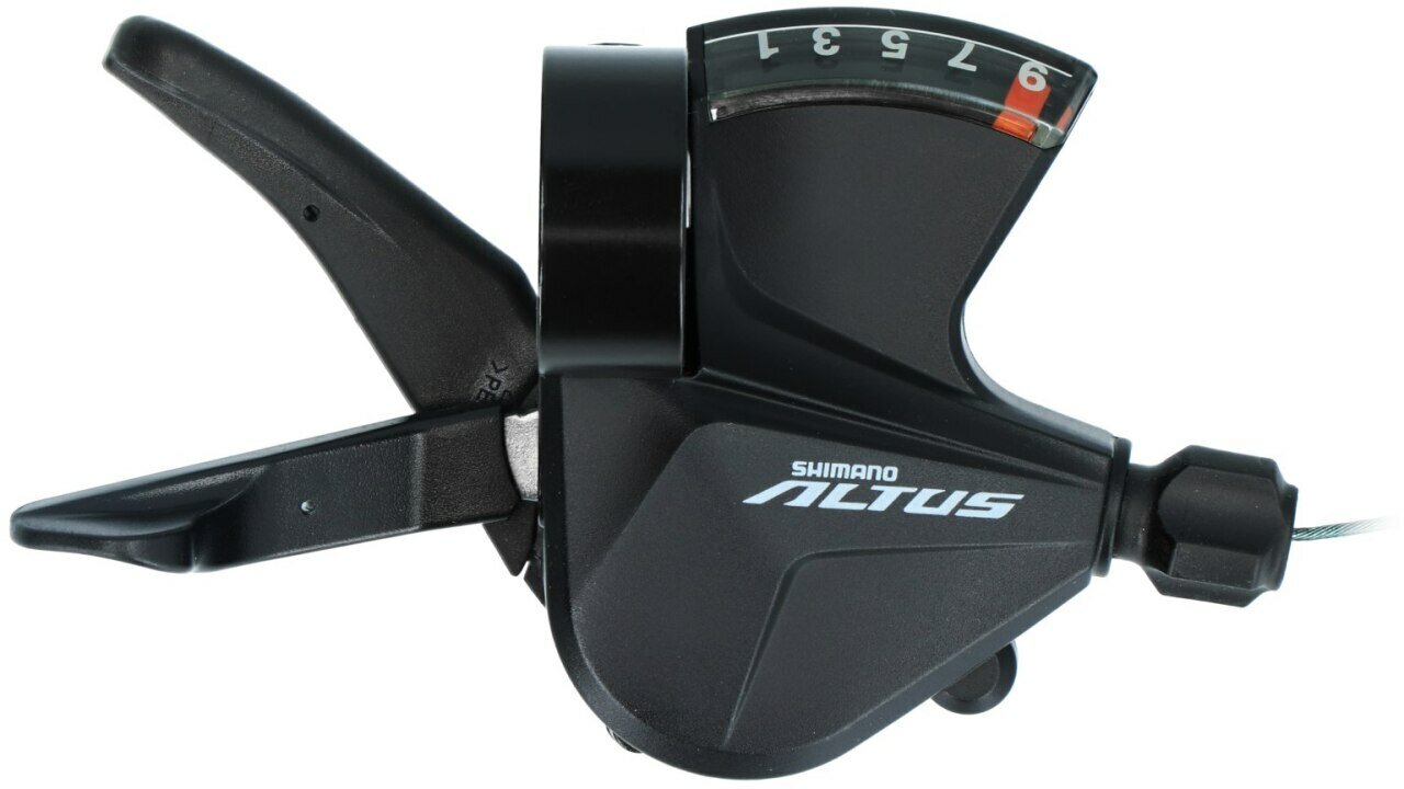 Шифтер Shimano Altus, M2010, правый, 9 скоростей, трос 2050 мм Черный