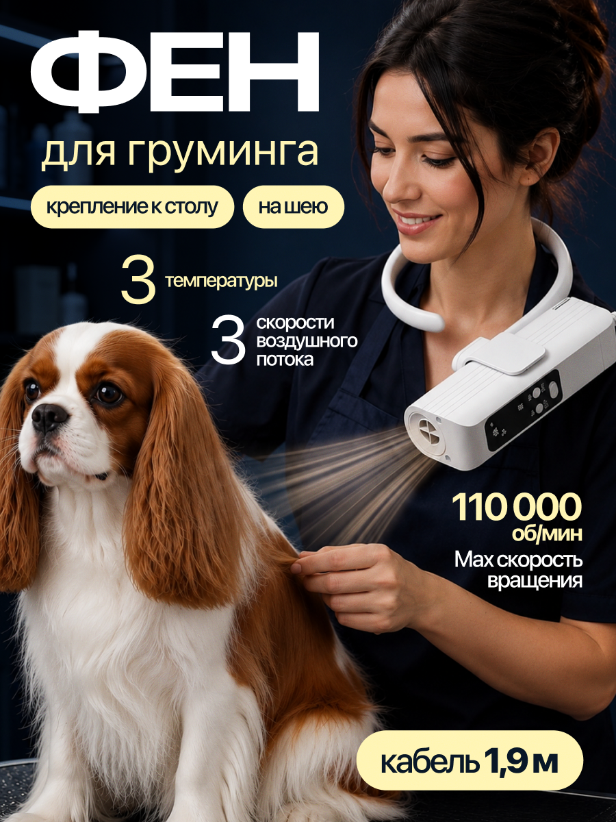 Фен на шею Pet Grooming Svendsen, для груминга кошек и собак, 950Вт