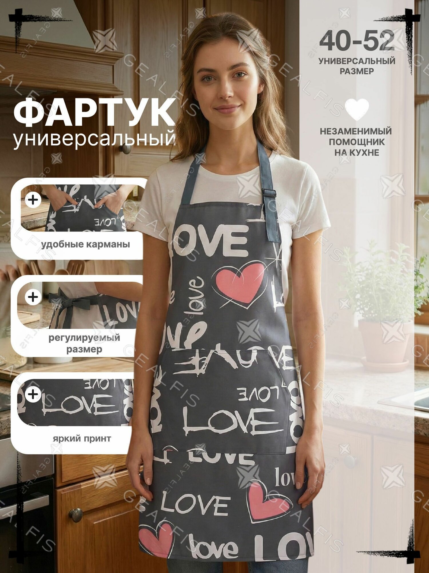 Фартук кухонный 1шт, серый