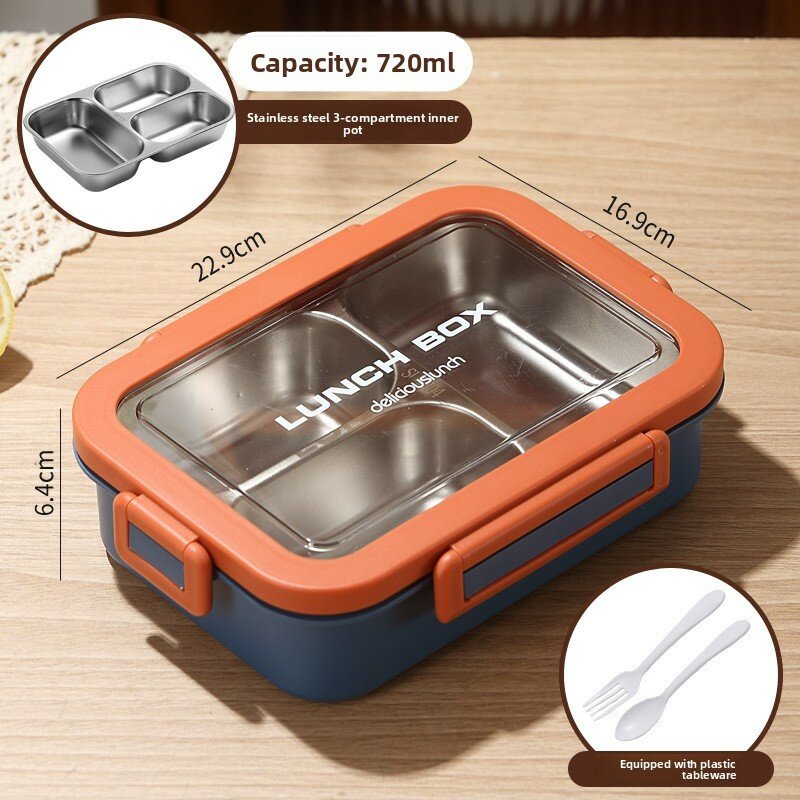 Premium insulated lunch container with separate sections for home office and school use, orange 720ml