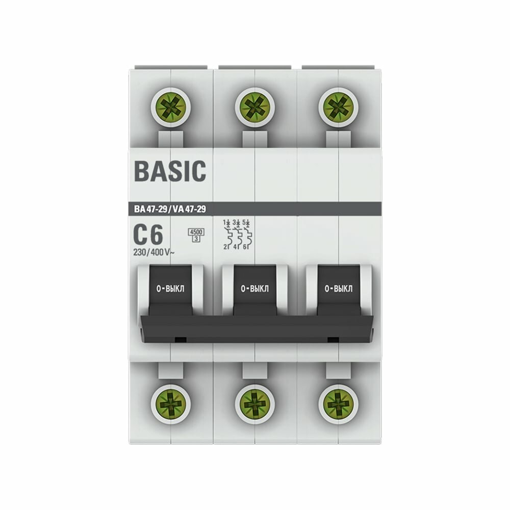 Автоматический выключатель EKF Basic ВА 47-29 3P, 6А, 4,5кА mcb4729-3-06C — фото 1