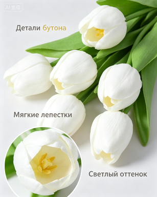 Искусственный белый тюльпан 1 ветка домашний декор весенний интерьер для составления букетов — фото 1