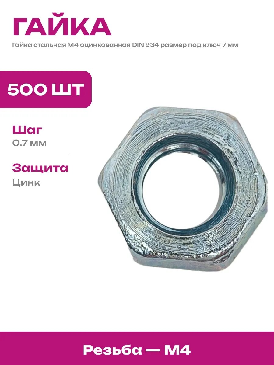 Гайка М4 шестигранная оцинкованная ГОСТ 5915 упаковка 500 шт