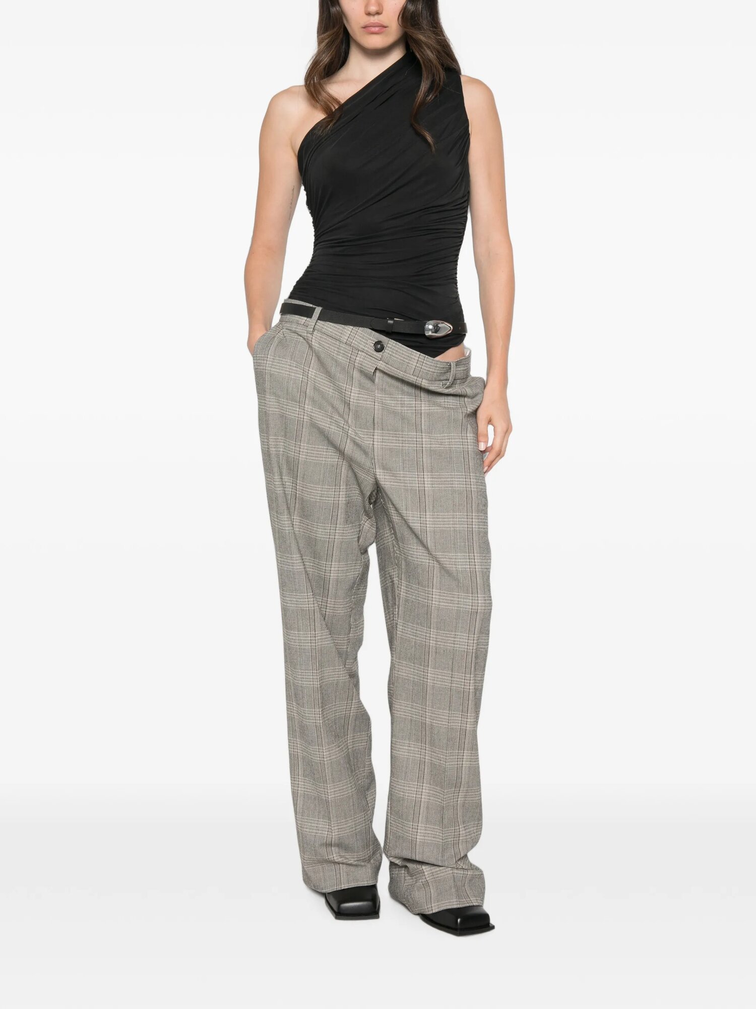 Брюки PATRIZIA PEPE Checked oversized-waist trousers, размер 40 — фото 1