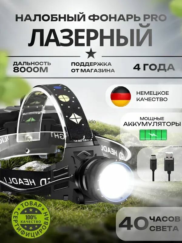 Мощный аккумуляторный налобный фонарь для активного отдыха