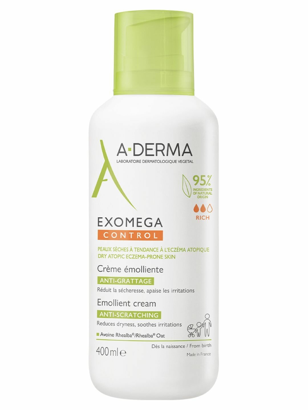 А-дерма экзомега Контрол Смягчающий крем для лица и тела, 400 мл / A-DERMA Exomega Control Emollient Cream