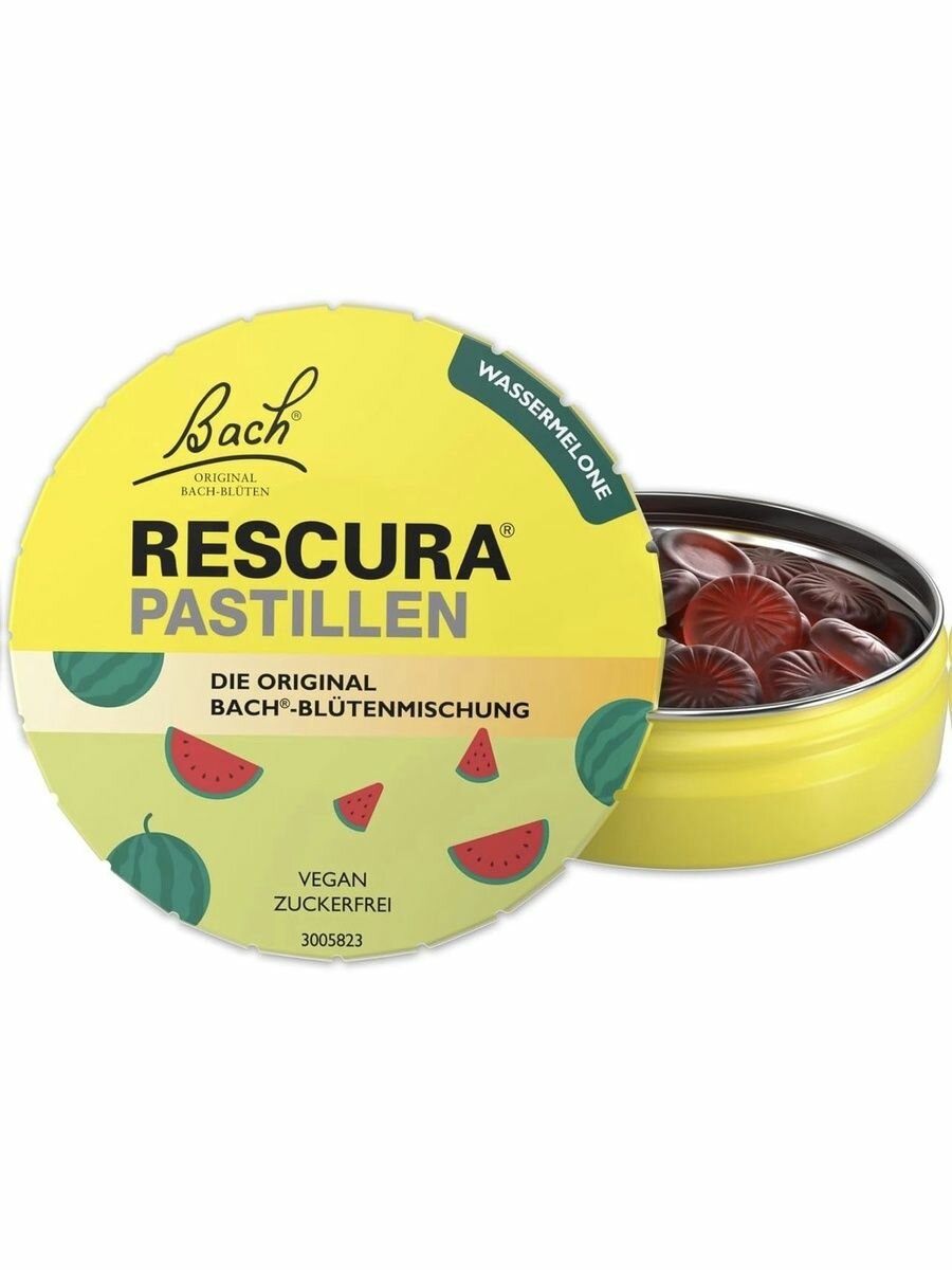 Bach, RESCUE REMEDY, Успокаивающие пастилки, природное снятие напряжения, арбуз, 35шт арбузные пастилки снятие стресса 35 штук