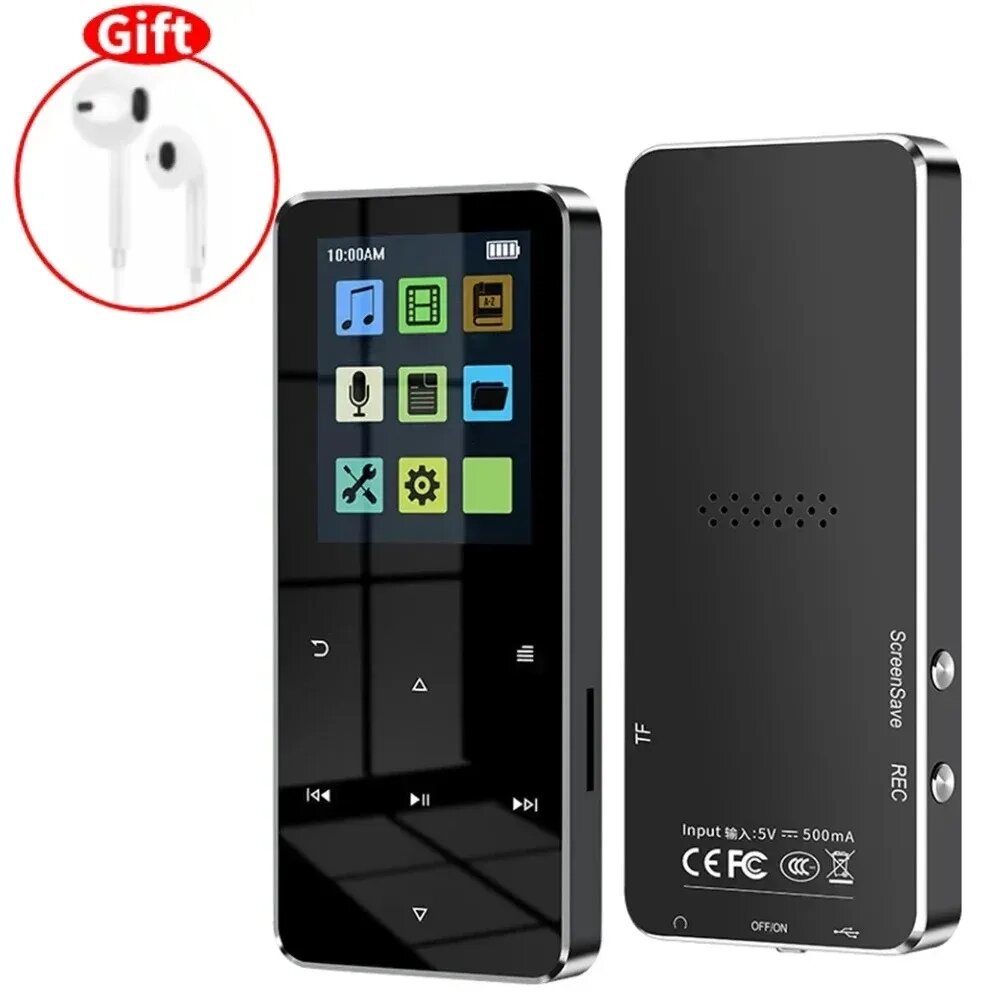 Портативный MP3-плеер Bluetooth 5.0 HiFi из алюминия Черный, Black-0GB
