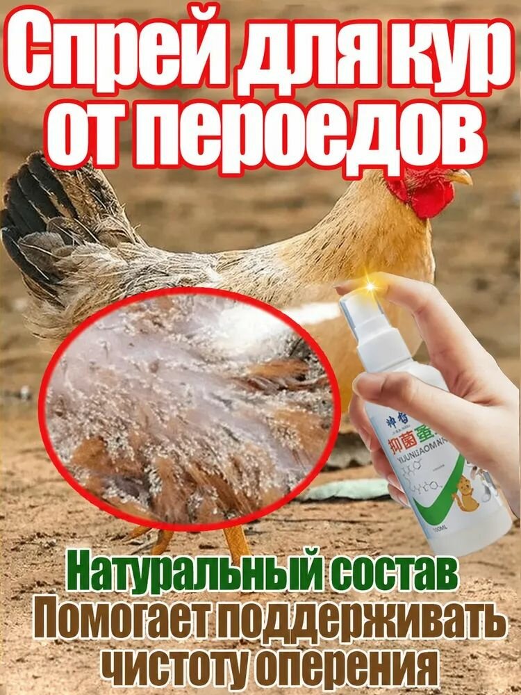 Спрей от пухопероеда, блох и клещей для кур, индюков, перепелов. Средство для обработки птицы и курятника, 100 мл для птиц для курятника обработка от паразитов