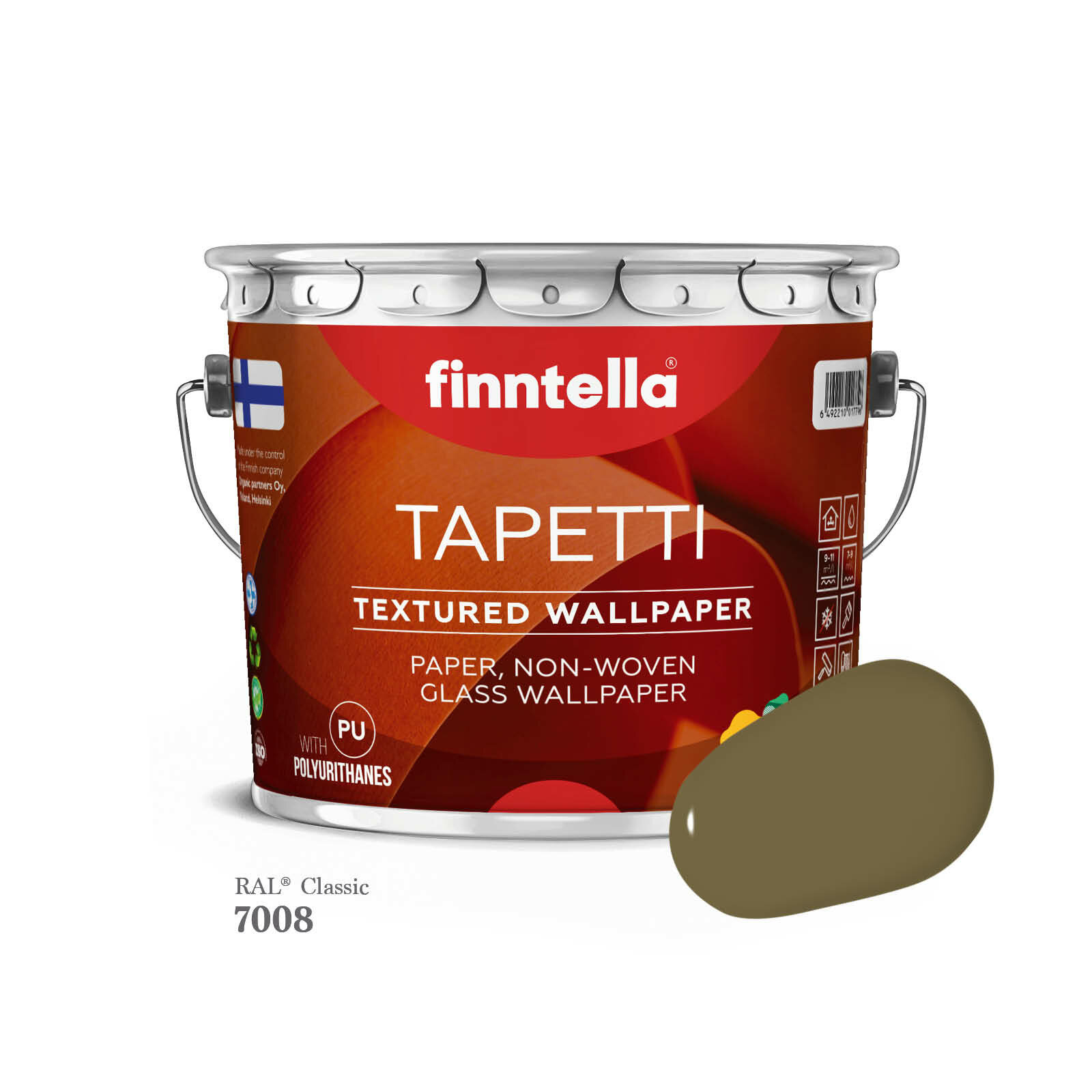 Шелковисто-матовая краска для обоев под окраску TAPETTI SILKKI Matta FINNTELLA, Цвет RAL 7008 Серое хаки (Khaki grey), 2,7л