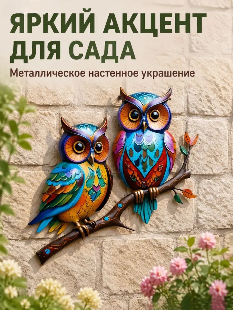 Яркие совы для сада и дачи, металлическое настенное украшение