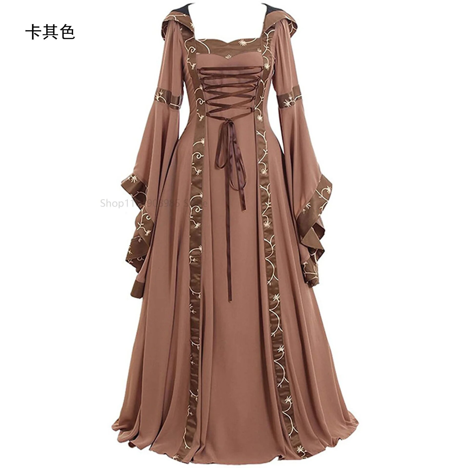 Женское средневековое платье 5XL Коричневый, M, style-1