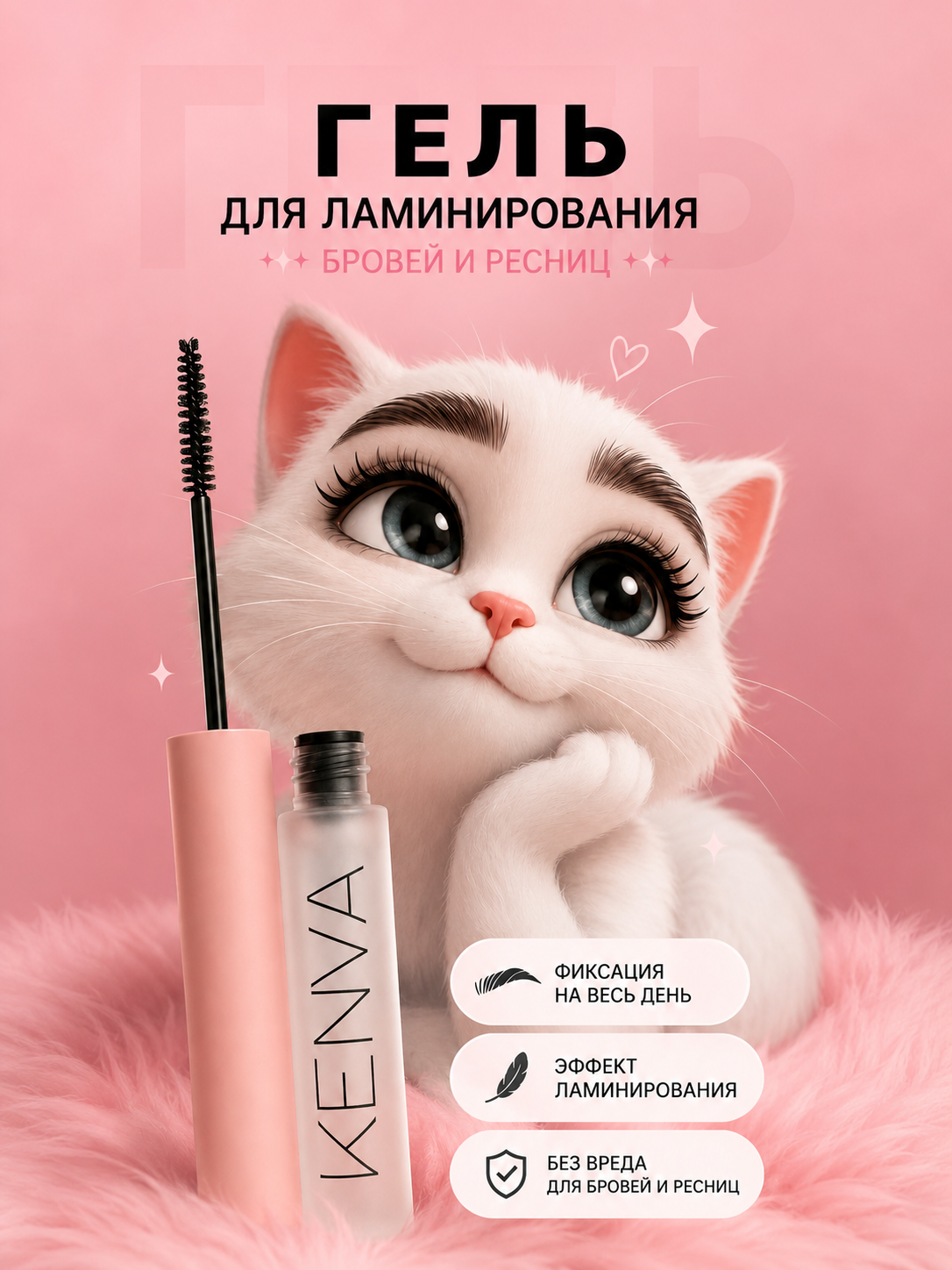 KENVA Гель для бровей фиксирующий прозрачный средняя фиксация медиум