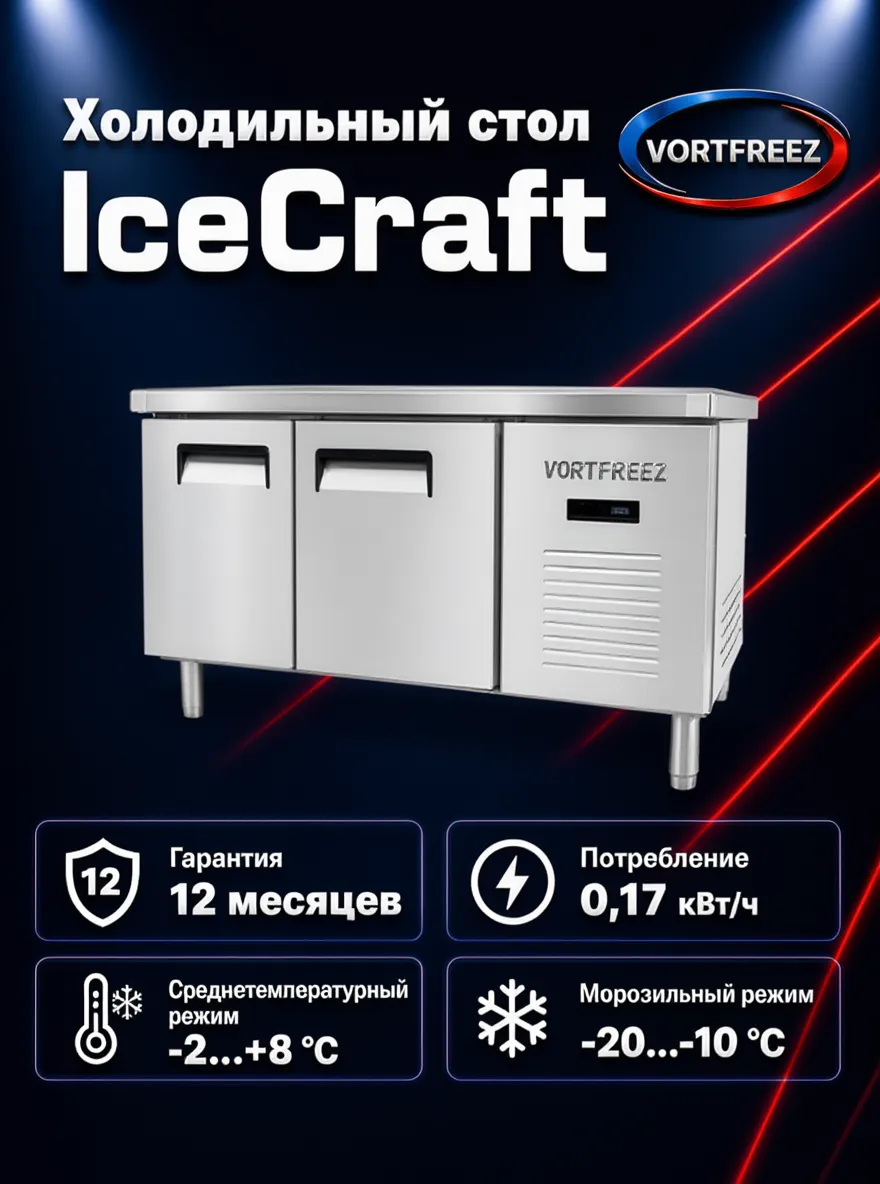 Холодильный стол VortFreez IceCraft 150, нержавейка, температурный режим -2 до +8/-18 до -10°С