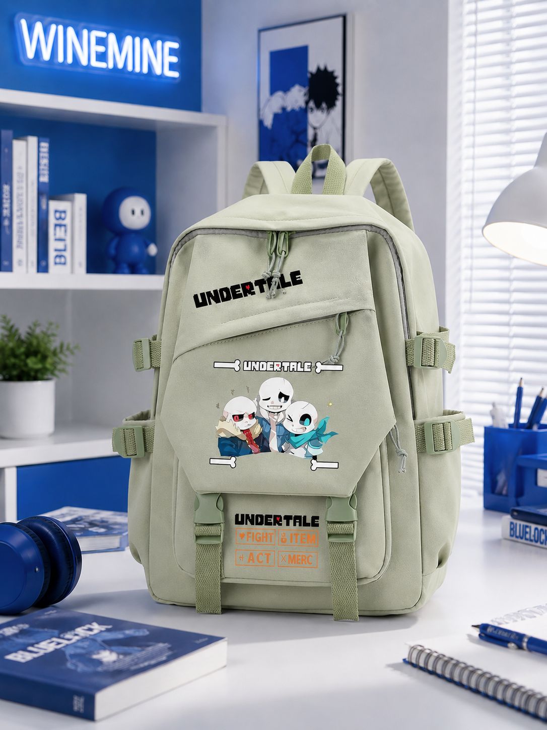 Подростковый рюкзак Undertale с Сансом и собакой, легкий, вместительный, черный или голубой, для учебы и повседневного использования
