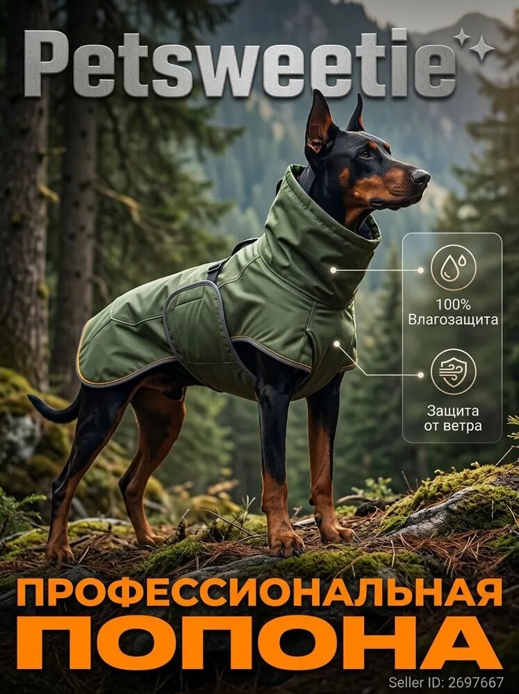 Непромокаемая попона-дождевик для собак, ветрозащитная куртка со светоотражающими элементами и отверстием для поводка (S-XXXL)