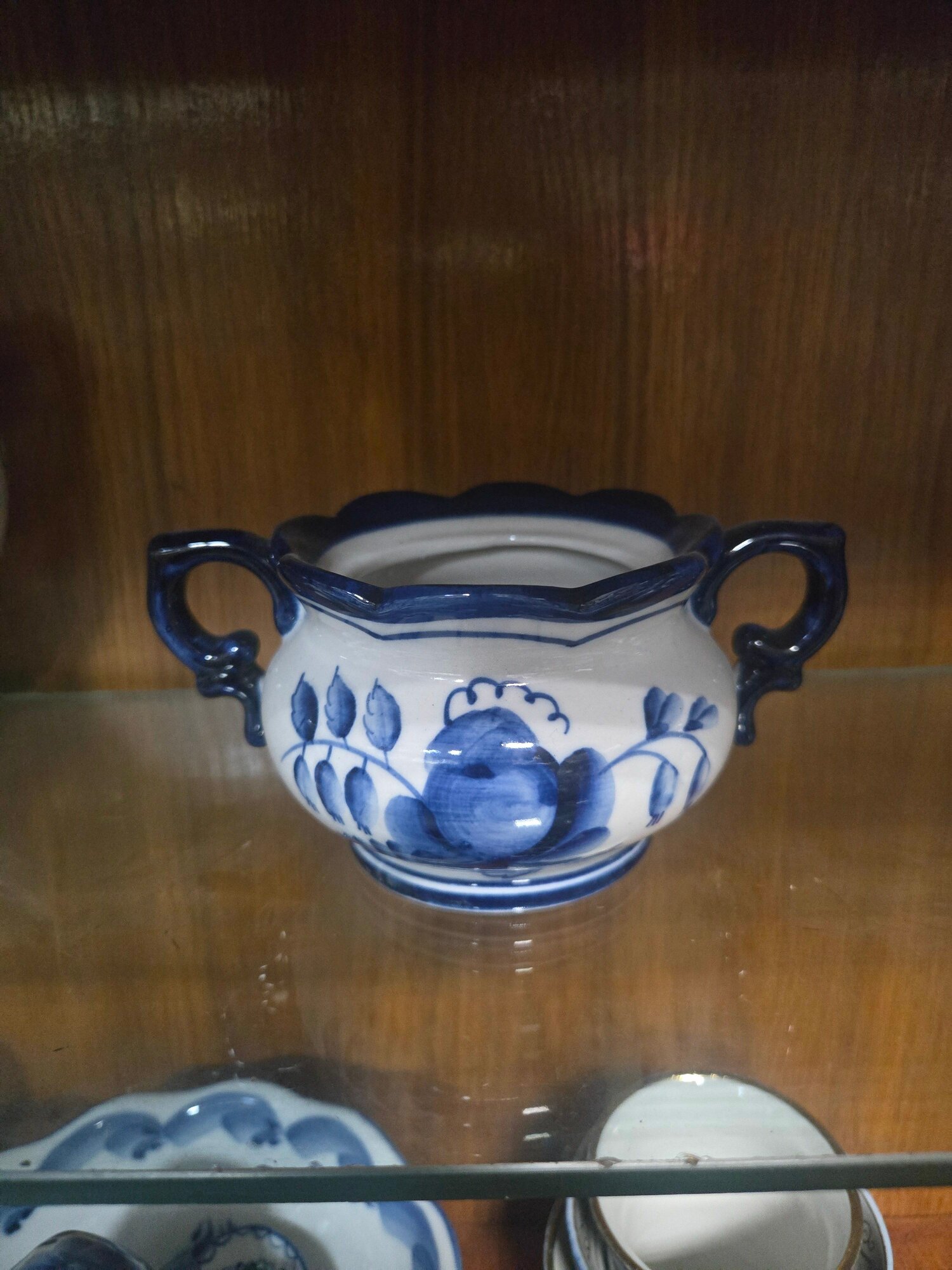 Винтажная советская сахарница, роспись в стиле Гжель, СССР