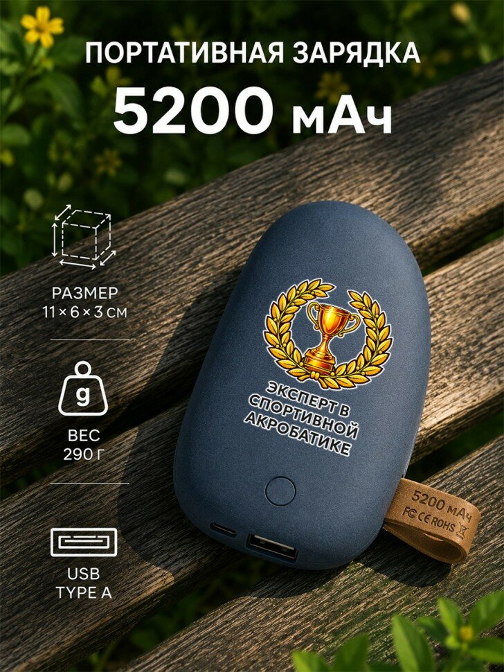 Внешний аккумулятор Pebble 5200 мАч с надписью "Эксперт в спортивной акробатике"