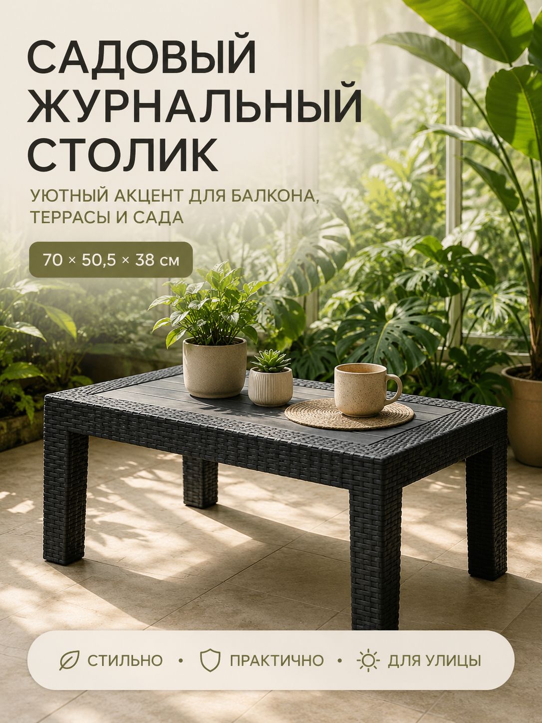 Садовый стол, Искусственный ротанг (пластик)х70х50 см