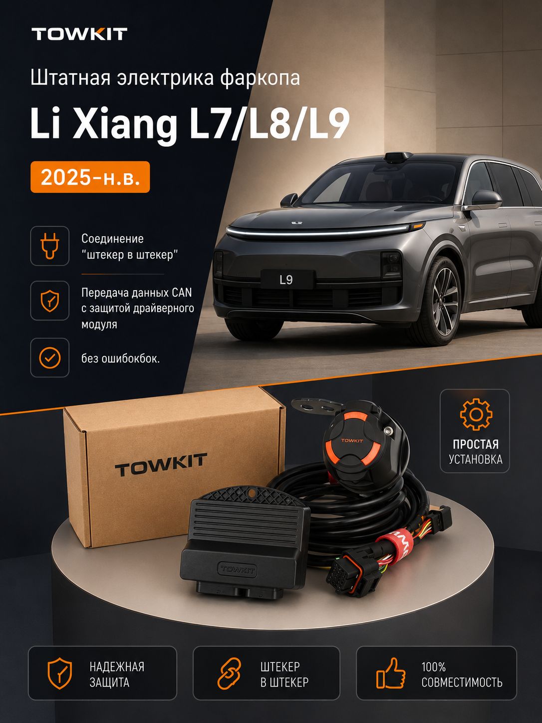 TOWKIT фаркоп Электрика для фаркопов Lixiang L7/L8/ L9 (2025-н. в.) EUR 7 Pin Соединение "штекер в штекер"