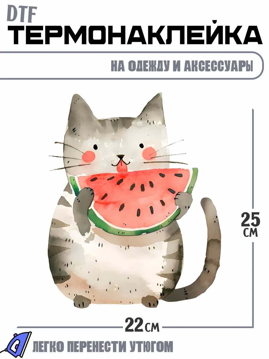 Термонаклейка Кот ест арбуз