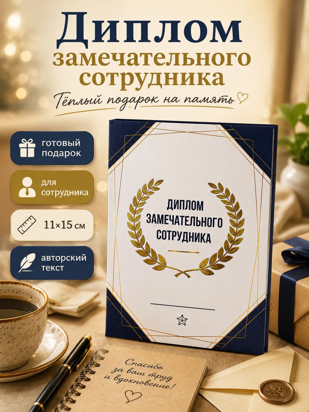 Диплом открытка подарочный для награждения "Замечательного сотрудника", прикольный подарок сотруднику