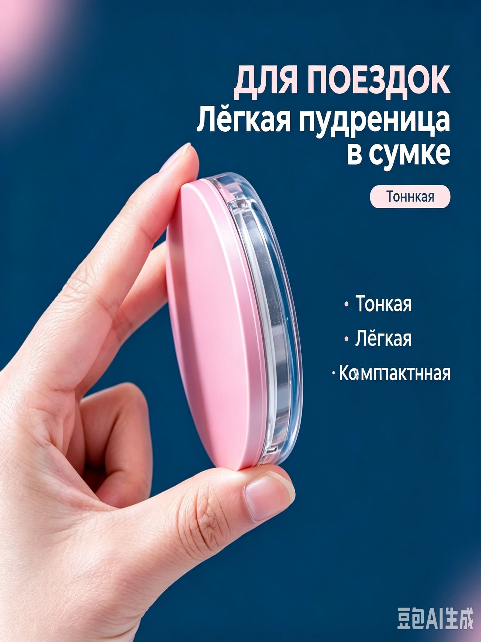 Портативная пудреница с сетчатым ситом и пуховкой Розовый