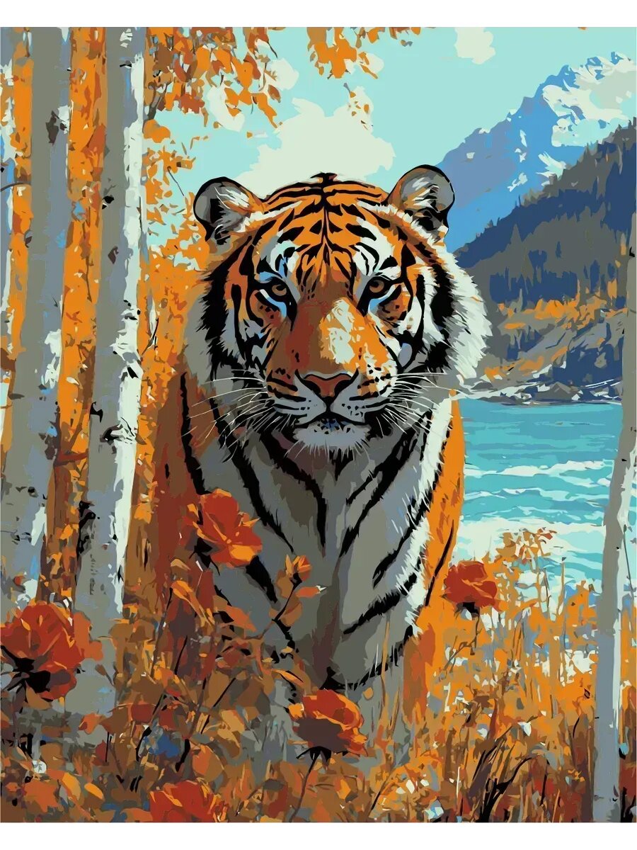 Картина по номерам 30x40 Тигр в осеннем лесу