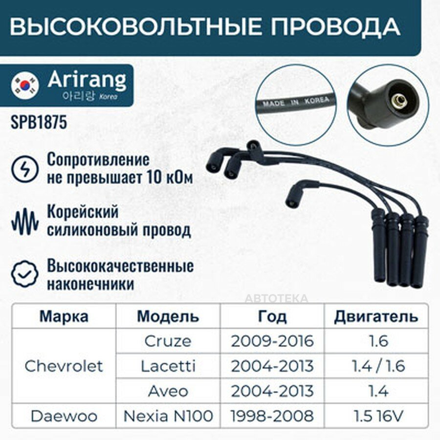 Провода в/в Daewoo (Nexia 15 DOHC Kalos 03-/Aveo 03-/Lanos) Chevrolet (Cruze 1.6) ARIRANG SPB1875