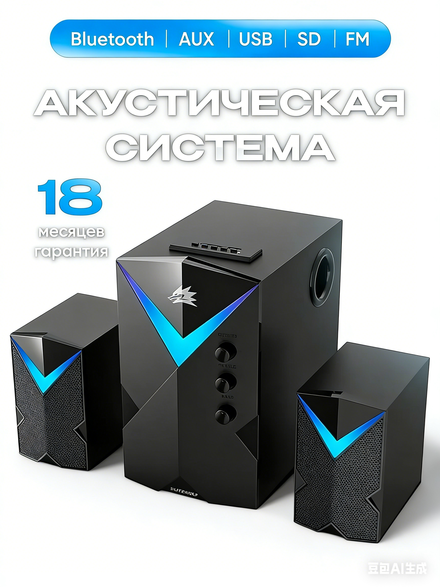 Акустическая система BlackRed, пластик, 2 полосы AC, питание от электросети