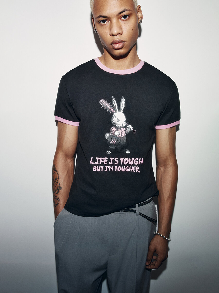 Футболка хлопковая облегающая с принтом и кантом