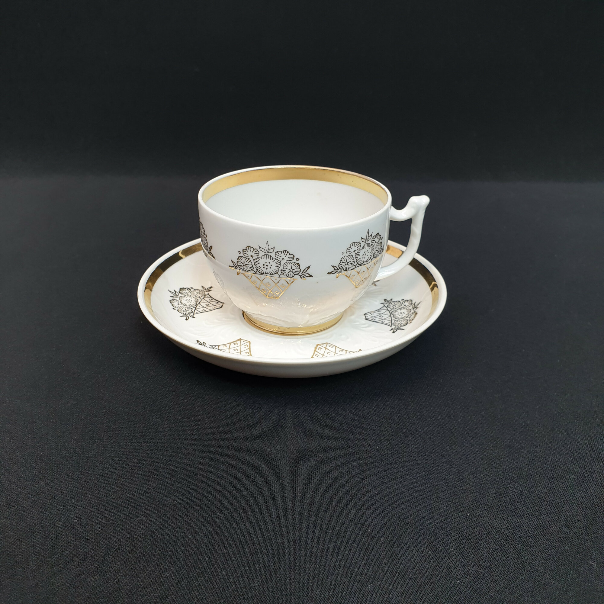 Винтажная чайная пара Вербилки, фарфор золочение 190 мл, СССР