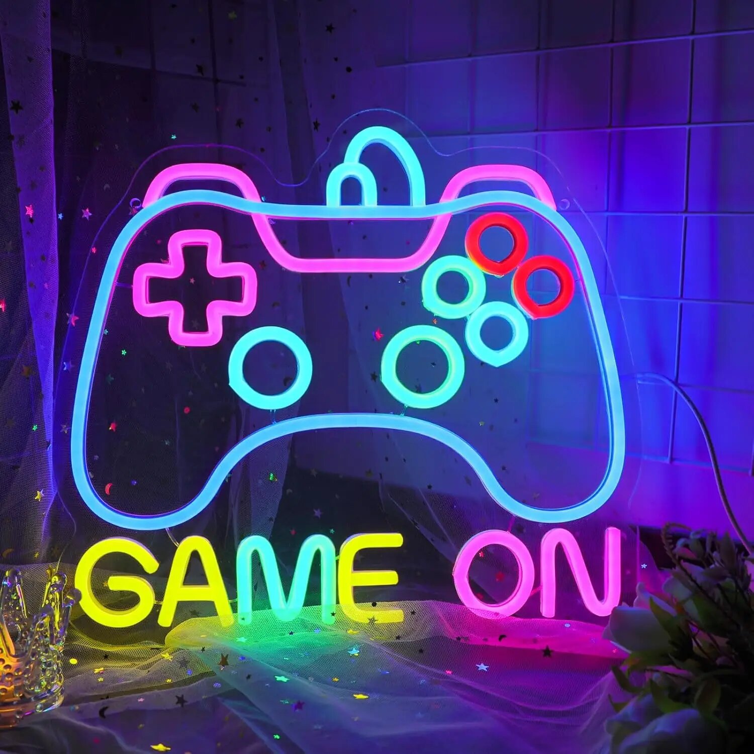 Gaming Neon Sign USB Dimmable Neon Light Sign LED Game Controller Sign for Bedroom Game Room Man Cave Wall Art Decor Gift