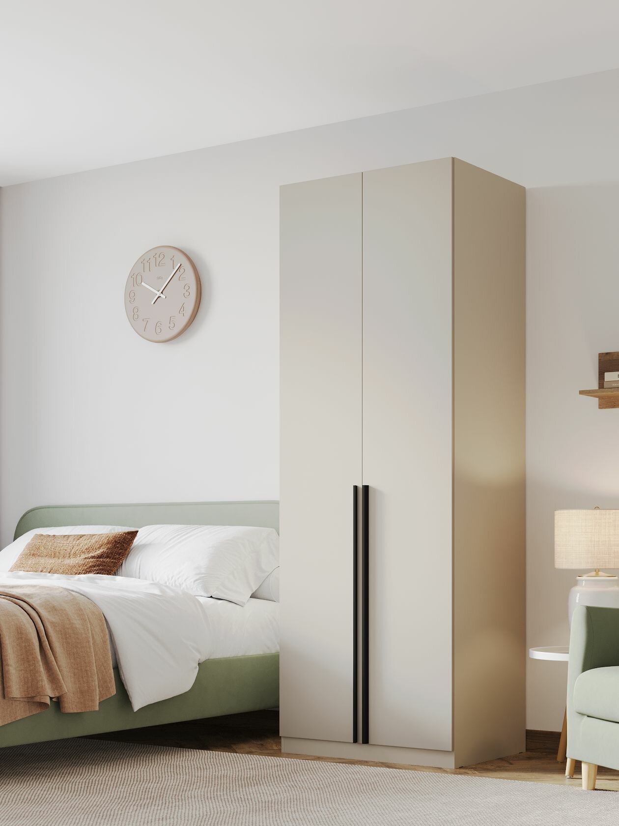 Распашной шкаф для одежды и хранения вещей Сиена Нью с двумя штангами, с полкой, 80х60.6х229.3 см, Кашемир