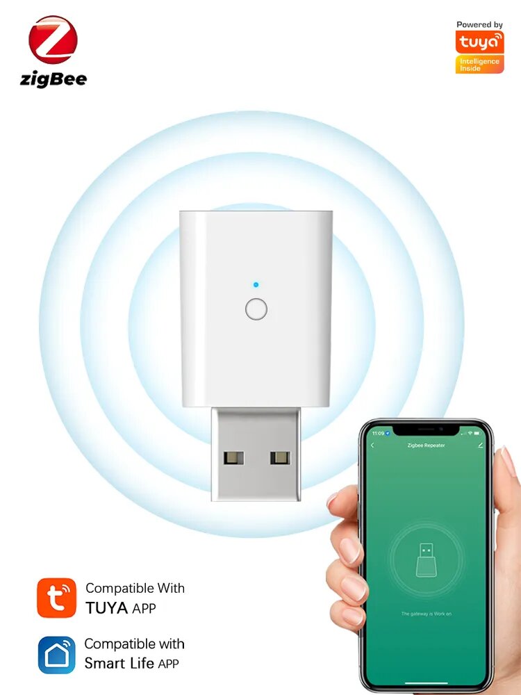Повторитель сигнала Zigbee Tuya USB-плагин, миниатюрный усилитель сигнала, совместимый с шлюзом Tuya и приложением Smart Life