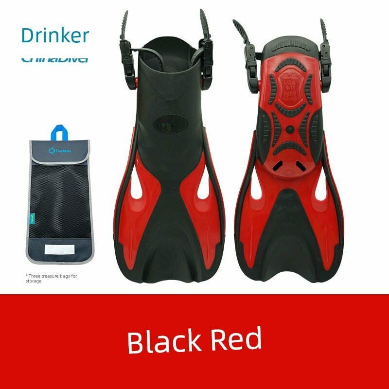 TinyMola Дорожные ласты для плавания S/M размер 37-41, черный/красный, регулируемый ремешок, короткая модель