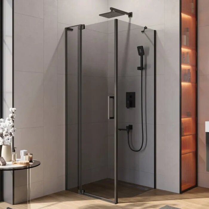 Душевой уголок Cezares Slider AH 1 80-70/80 Grigio Nero профиль черный, стекло серое