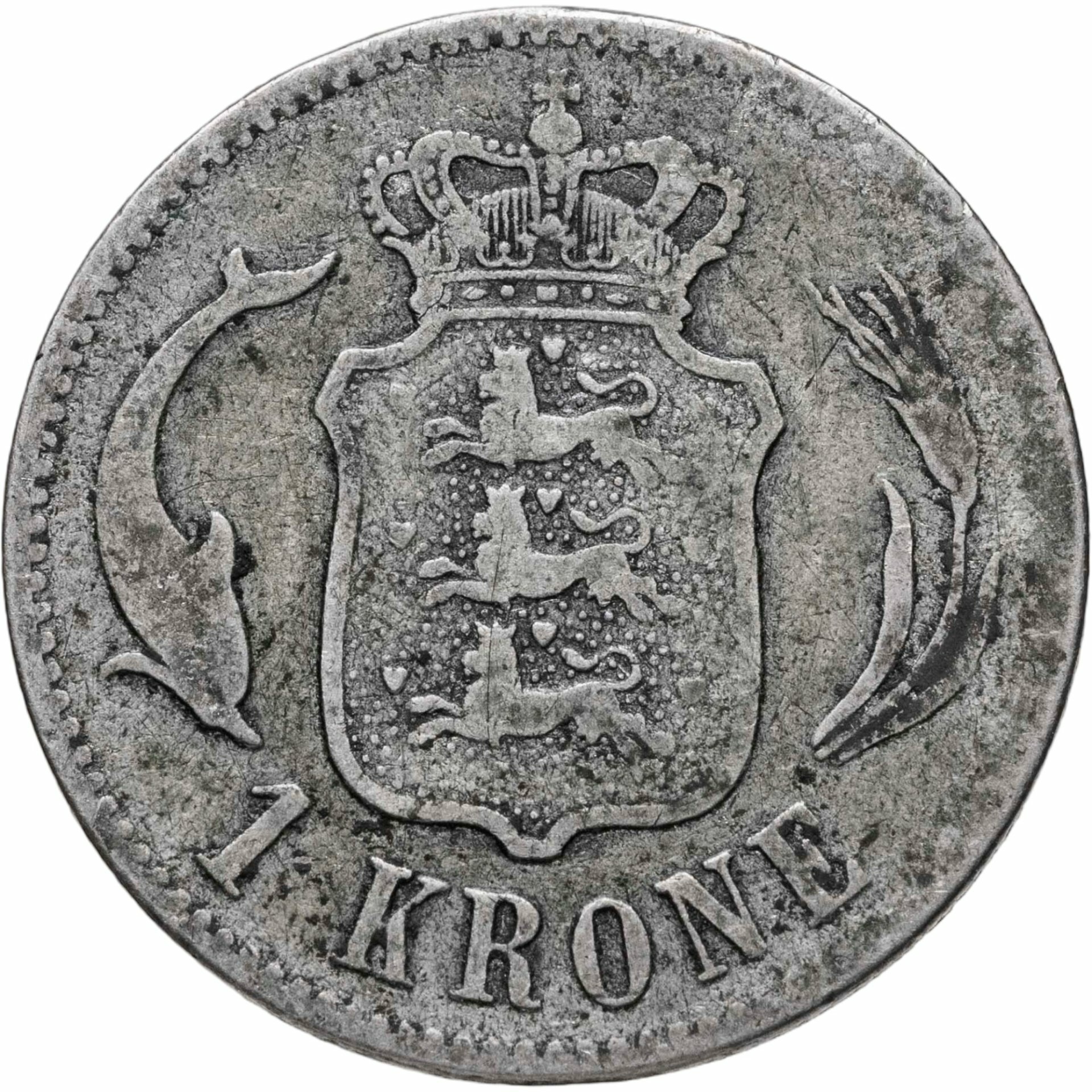 Дания 1 крона 1875, Серебро 800, в сохранности VF