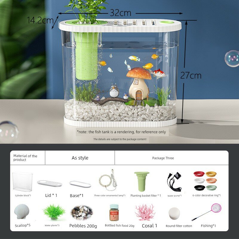 Настольный аквариум высокой модели с фильтром и кислородной системой, бело-зеленый цвет, роскошный комплект (10-20 л)